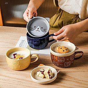 VANUODA Cute Cat Mug with Lid,Coffee Tea Cup,Gifts for Christmas Birthday Graduation Valentines Mothers Fathers Day Easter, Presents for Teacher Women Mom Her Kid