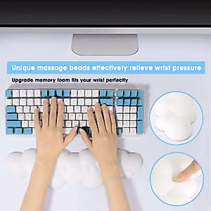 MANBASNAKE Keyboard Cloud Wrist Rest,PU High Density Memory Foam with Non-Slip Base for Typing Pain Relief,Ergonomic Keyboard Pad with Wrist Support for Home Office/Computer/Laptop/Gaming/Mac-White