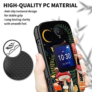 EDGFRTOIO Case for Alcatel Go Flip 4 / TCL Flip Pro/TCL Flip Phone Case with Tempered Glass Screen Protector, Anti-Slip Kickstand Shockproof PC Stylish Cover for TCL Flip Pro, Mushroom Fairy Garden