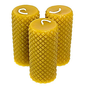 Alternative Imagination 100% Pure Beeswax Diamond Pillar Candles (2x4 Inch), 3 Pack, 20 Hour Burn Time, Hand-Poured, Made in USA (Yellow)