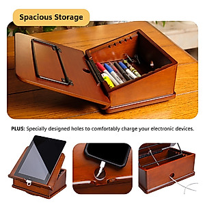 Wooden Book Stand for Cookbook Textbook and Tablet, Adjustable Angles, Spacious Storage Case, Carousel Base (Dark Cherry)