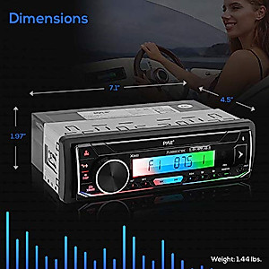 Pyle Bluetooth Marine Receiver Stereo & Speaker Kit 300W Single DIN Boat Marine Head Unit l LCD, Mic, Hands-Free Calling, AUX, MP3/USB/SD, AM/FM Radio, Remote - PLMRK47BK (Black)
