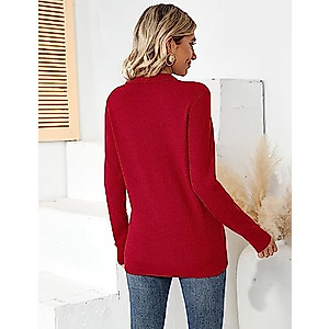 Romanstii Collared Sweaters for Women Knitted Long Sleeve V Neck Fitted Polo Shirts Trendy Winter Pullover Tops,Red,M