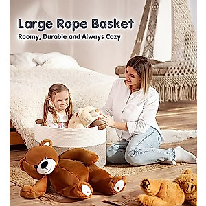 XXXLarge Blanket Storage for Living Room 22 x 14 | Extra Large Laundry Basket | Baby Toy Storage Basket | Blanket Basket Living Room | Woven Basket | Large Baskets for Organizing, Creamy White & Brown