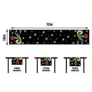 Rvsticty Linen Grinch Table Runner Merry Grinchmas Tablecloth Winter New Year Xmas Christmas Decorations and Supplies for Home Kitchen Table-13×72''