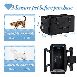 GoHimal Console Dog Car Seat for Small Dogs Cats Pet Supplies Portable Car Armrest Bag Convenient for Disassembly and Cleaning Included Safety Tethers Perfect Car Seat for Pup Cats Black