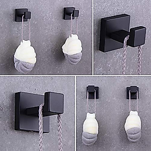 BEIGEEWY 2 Pack Matte Black Towel Hook Stainless Steel Bathroom Rustproof Clothes Towel Coat Hook Heavy Duty Wall Mounted Square