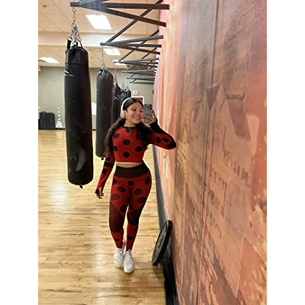 Miraculous Ladybug Womens Seamless Long Sleeve Crop Top & Legging Set - Butt Lifting for Gym Workout, Exercise, Yoga, Running by MAXXIM Red Medium