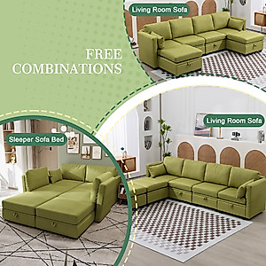 LIFEISLE Modern 110 Inch Convertible Modular Sofa, 6 Seater Oversized Sectional Sofa with Reversible Chaise Lounge with Cushions, with Storage Seat for Living Room, Reception Room,Olive