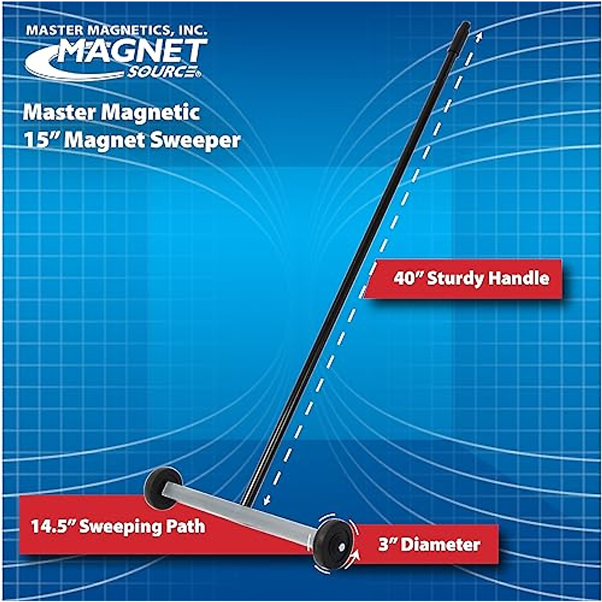Master Magnetics - Magnetic Sweeper with Wheels, 14.5” - Pick up Nails, Needles, Screws and More 07263