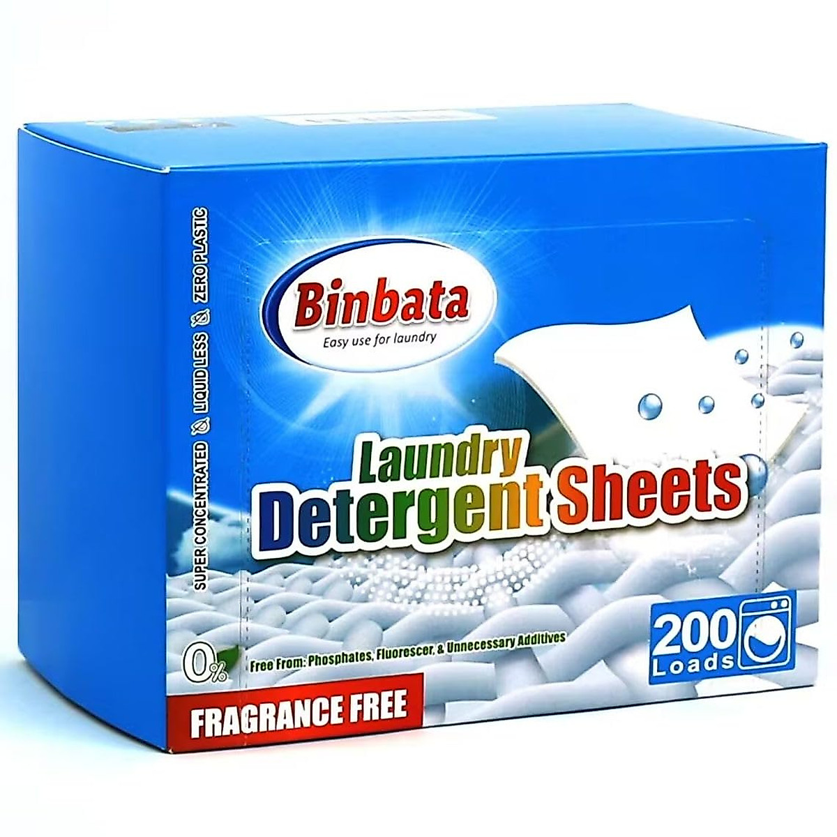 Binbata Laundry Detergent Sheets, 200 Count, Fragrance Free, Unscented, Eco-Friendly, Hypoallergenic, Biodegradable, Plastic Free, Liquidless, Suitable for Sensitive Skin