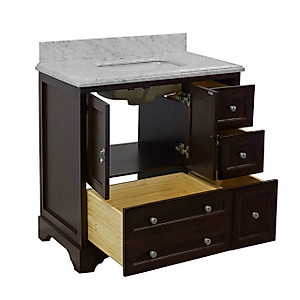 Madison 36-inch Bathroom Vanity (Chocolate/Carrara): Includes Chocolate Cabinet, Authentic Italian Carrara Marble Countertop and White Ceramic Sink