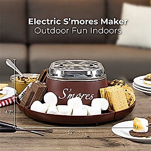Nostalgia Indoor Electric S'mores Maker - Smores Kit - 4 Compartment Trays - Movie Night Supplies - Balcony Decor - Brown