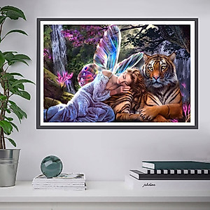 FEGAGA 5D Angel and Tiger Diamond Art Painting Kits for Adults Animals and Beauties Diamond Art Kits for Adults Diamond Art Kits Gem Art Wall Home Decor Oil 11.8X15.7inch