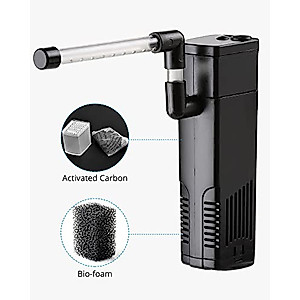 NICREW Aquarium Internal Filter, Submersible Power Filter with Multiple Function, Aeration System with Sponge Filter for Fish Tanks 5-10 Gallon, 53 GPH, 5W