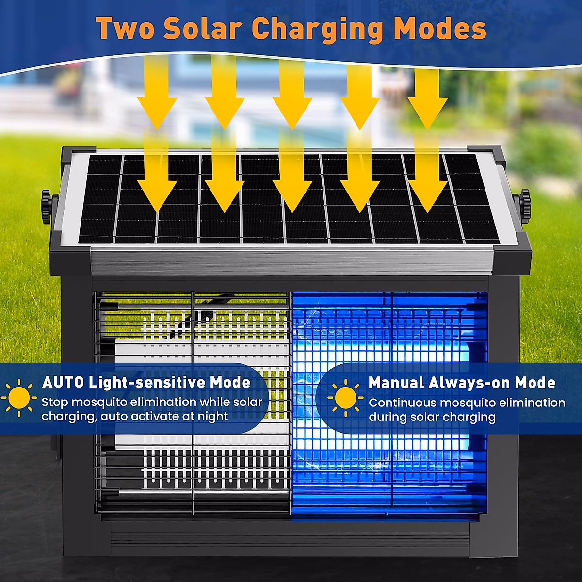 Bug Zapper Outdoor Solar Powered, Zwiran Mosquito Zapper Indoor with 4500V High Powered, Electric Fly Zapper with Extension Cord and Grounding Bracket, Rechargeable Waterproof Mosquito Killer