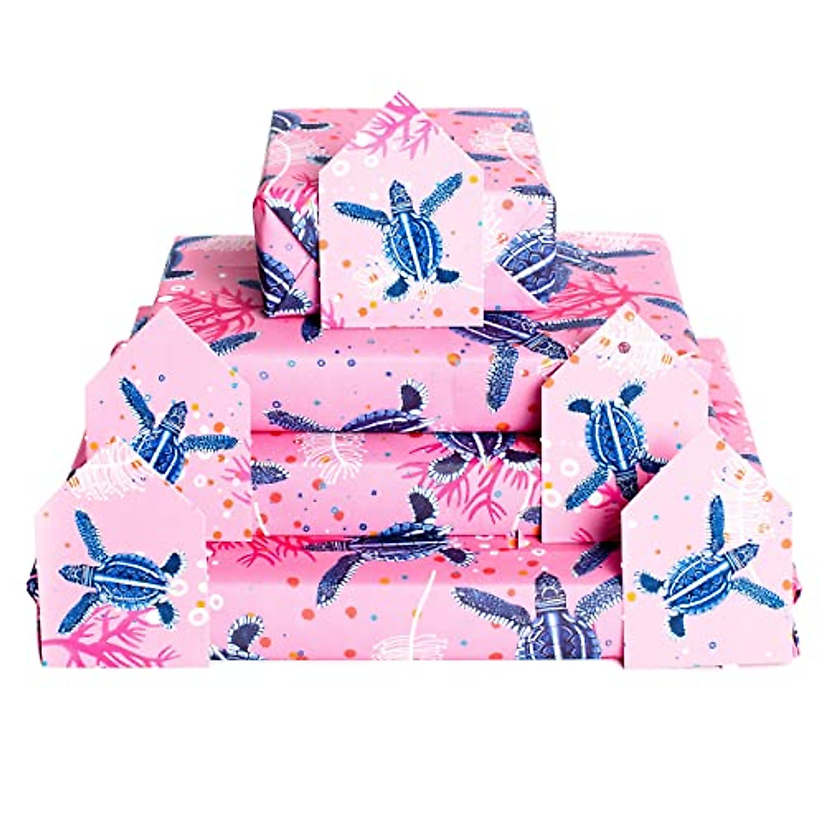 CENTRAL 23 - Pink Wrapping Paper - Blue Turtles - Birthday Gift Wrap - 6 Sheets - For Girls Women Females - Recyclable