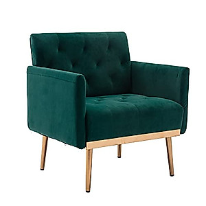 Olela Velvet Accent Chair with Arms for Living Room, Modern Tufted Single Sofa Armchair with Gold Metal Legs Upholstered Reading Club Chair for Bedroom Office Decorative (Green - Velvet)