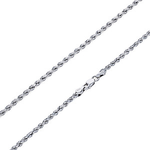 Nuragold 10k White Gold 2mm Rope Chain Diamond Cut Pendant Necklace, Mens Womens Jewelry 16" 18" 20" 22" 24" 26" 28" 30"