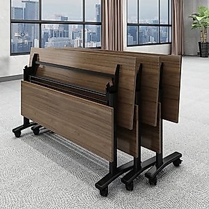Conference Table Set of 3, Foldable Meeting Table Set with Modesty and Lockable Wheels, Meeting Seminar Table Multifunctional Computer Desk for Home, Office, Conference Room (55.11x19.68x29.52IN)