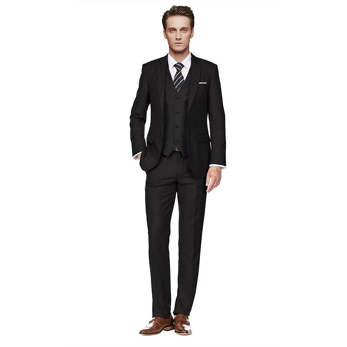 Men Suits Slim Fit Black Business Wedding 3 Piece Tux Groomsmen Prom Blazer Jacket Vest Pants with Tie Men Suit Set XXL