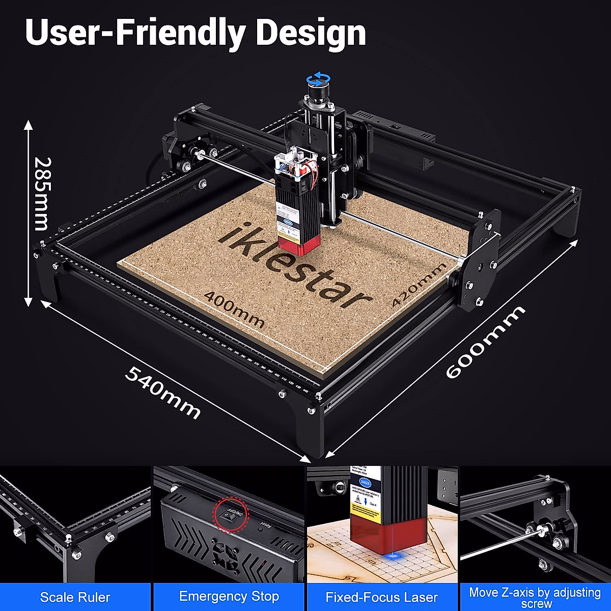 4240 Laser Engraving Machine with Rotary, Iklestar 20W Laser Cutter and Engraver Machine for Metal and Wood, 5000mW Optical Power