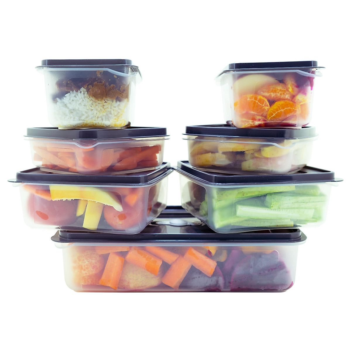 Neez Plastic Food Storage Box With Lids- Clear Containers Air Tight Snap-On Lock for Fridge, Kitchen - Reusable, Stackable, Freezable, Microwavable Organiser Sets (Pack of 7)