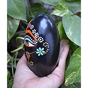 Laddu Gopal Shaligram Stone with Beautiful Design Painted on it Black~I-5574