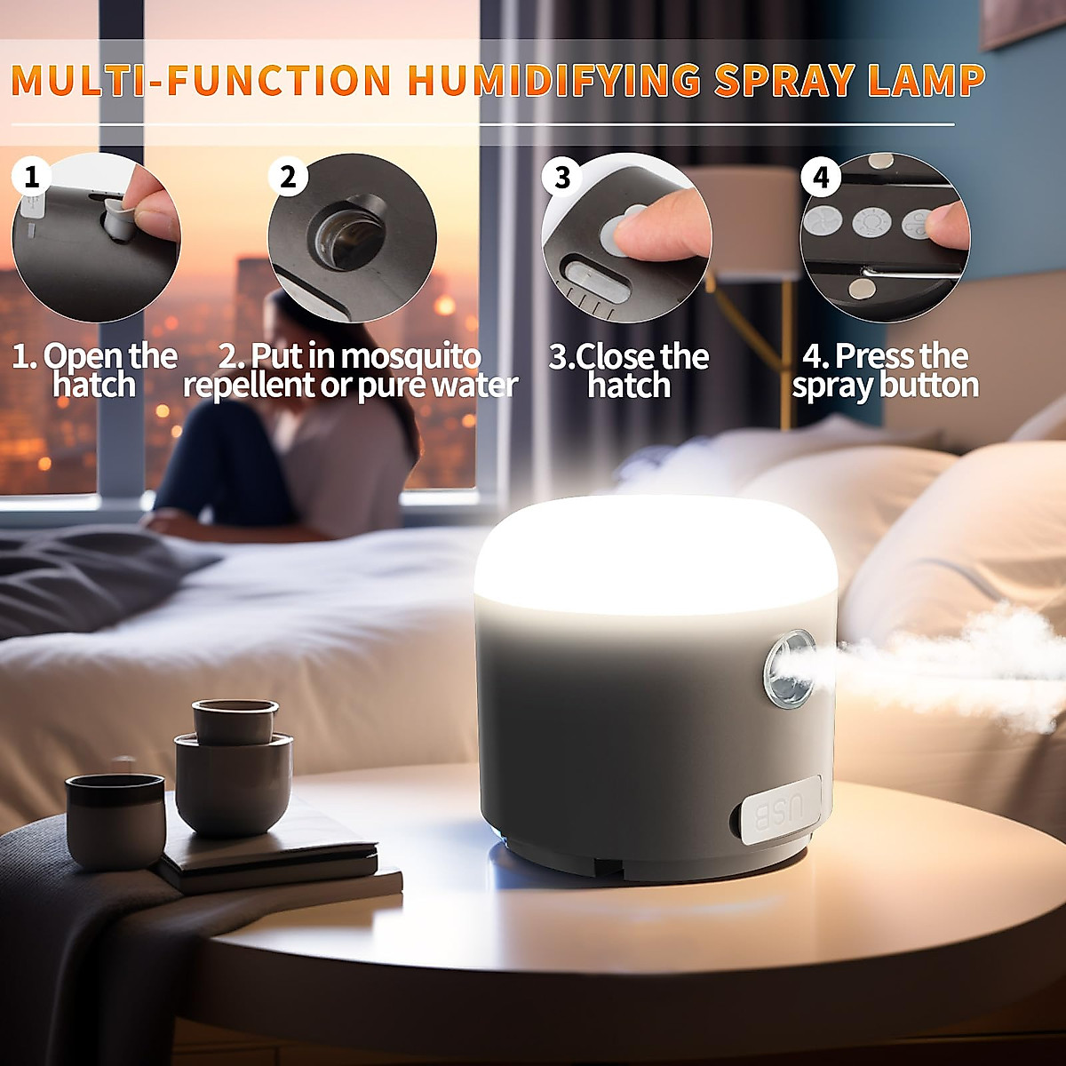 LED Camping Lantern Rechargeable 800LM, 3000mAh Up to 80H Running Time Camping Tent Light, with Fan, 4 Light Modes, Misting Feature & Magnetic Base, for Outdoor Camping, Power Outages