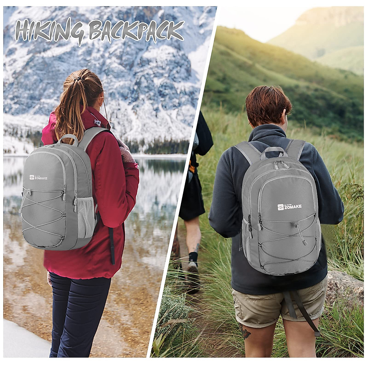 ZOMAKE 28L Packable Backpack:Lightweight Hiking Backpacks - Foldable Water Resistant Back Pack for Travel Camping Outdoor Hiking Day Pack (Medium grey)