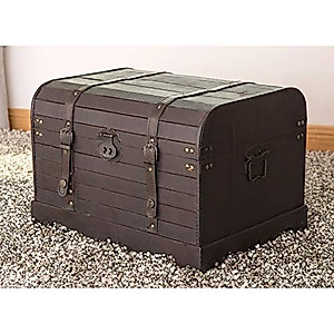 Antique Style Black Wooden Steamer Trunk Coffee Table Wood 1 Piece Lift Top