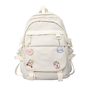 FORJMMP Aesthetic Backpack with Cute Pins, Anti-theft Casual Daypack for Women (White)