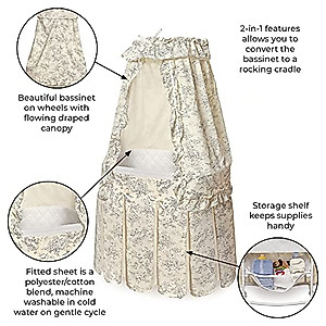 Majesty Rocking Baby Bassinet with Bedding, Pad, and Storage