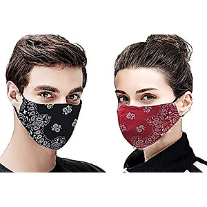 Men Women Face Cover Bandana, Soft Cotton Fabric Mask Half Face Protective, Fashion Black Unisex Paisley Balaclava, Reusable Washable, Anti Dust Protection for Gift 3PCS (black red gray)
