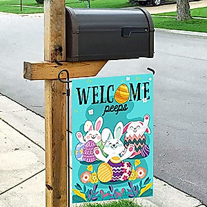 Q-Leo Easter Flag, Set 2 House Flag 28 X 40 And Garden Flag 12 x 18 Double Side, Small Garden Flags Decorations For Outside, Yard Outdoor Decor With 3 Bunny and Welcome Signs