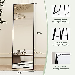 Beauty4U Beveled Edge Full Length Floor Mirror, 59" x 16" Free Standing Hanging or Leaning Body Mirror, Wall-Mounted Mirror Dressing Mirror for Bedroom, Bathroom, Black