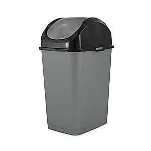 Superio Trash Can with Swing Top Lid 9 Gallon, Grey and Black Slim Waste Bin Durable Plastic 37 Qt Fit Small Spaces, Office, Bathroom, Under