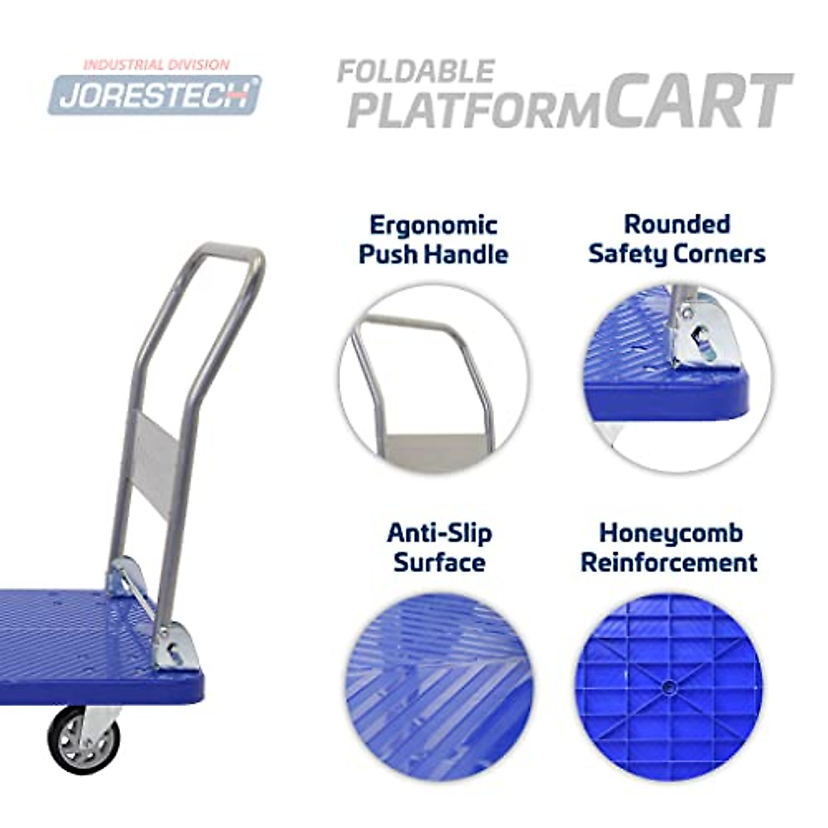 JORESTECH Platform Cart Folding Dolly Foldable Warehouse Moving Push Hand Truck (660 LBS PVC Wheels)