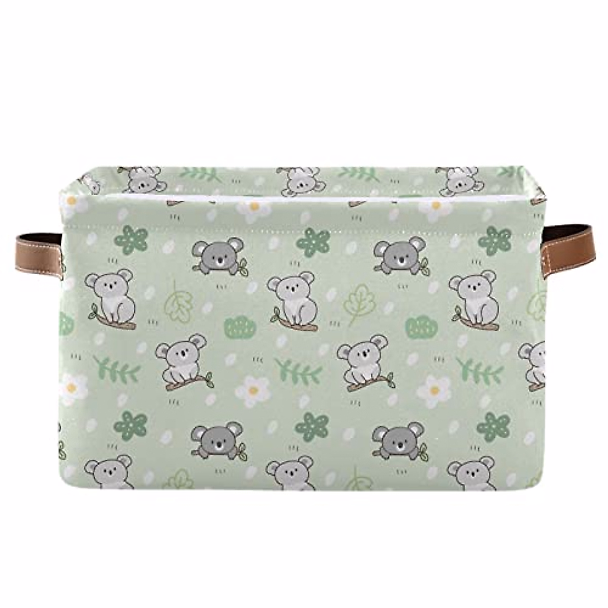 Kigai Collapsible Storage Basket with Handles, Cartoon Koala Canvas Fabric Storage Bins Toys Clothes Organizer for Bedroom, Nursery, Shelves, Closets (2PACK)
