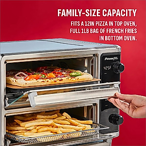 PowerXL SmartSynx Dual Door Air Fryer Oven, Cook Different Food at the Same Time, 10 Cooking Functions including Bake, Broil, Toast, Roast & More, Great for Family Meals, Stainless Steel