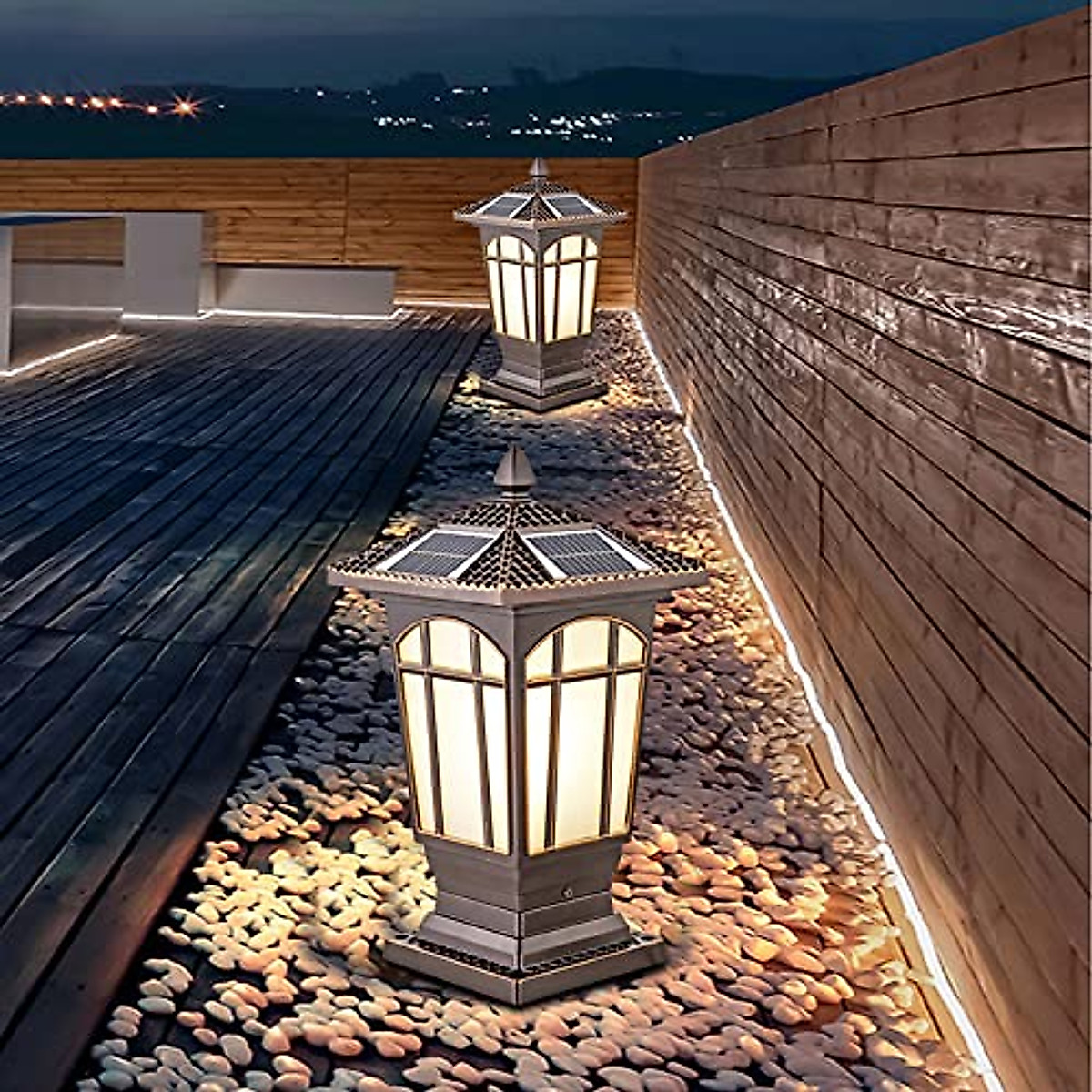 Post Lights Outdoor Simple Metal Solar Post Light IP55 Outdoor Waterproof Wall Post Light Control Villa Garden Pillar LED Night (B) ()