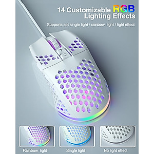 SOLAKAKA SM900 White Wired Gaming Mouse with Honeycomb Shell,12800 DPI,7 Programmable Buttons,Lightweight Gaming Mice Ergonomic Computer Wired Mouse Gaming for Win/PC/Mac/Laptop Gamer