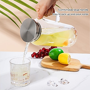 Glass Pitcher with Lid 2 Liter / 68 OZ Water Pitcher with Lid and Handle, Borosilicate Glass Carafe for Hot/Cold Water, Iced Coffee, Juice, Tea, Milk and Homemade Beverage