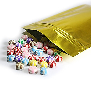 100PCS Double-Sided Shiny Gold Flat Zip Seal Premium Foil Bags 12x20cm (4.7x7.8")