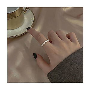 InzheG Dainty Pearl Rings for Women Freshwater Adjustable Stretch Stackable Trendy Pearl Ring Fashion Statement Holiday Gift for Teen Girls