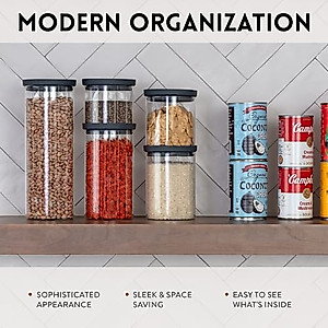 THE HAZEL PANTRY Glass Airtight Food Storage Containers with Silicone and Glass Lids – BPA-Free Jars and Canisters for Pasta Rice Flour, Dry or Wet Foods, Pantry Meal Prep – Set of 5 with Portion Tool
