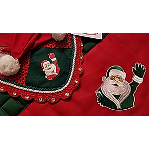 Lift Sports Horse Christmas Santa Claus Saddle PAD Set with Matching Fly Bonnet Ear NET Cotton Hand Made Crochet Fly Veil Hood MASK Equestrian Shows Breathable Cotton (Full/Horse)
