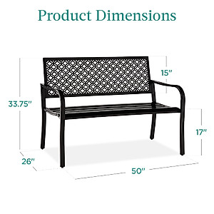 Best Choice Products Outdoor Bench 2-Person Metal Steel Benches Furniture for Garden, Patio, Porch, Entryway w/Geometric Backrest, 790lb Capacity – Black