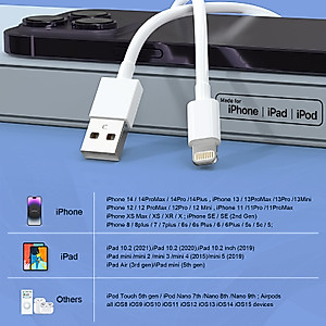 5 Pack(3/3/6/6/10FT [Apple MFi Certified] iPhone Charger,) Lightning Cable Fast Charging Data Sync Transfer Cord Compatible iPhone 13/12/11 Pro Max/Mini/XS MAX/XR/XS/X/8/7/Plus/6 iPad AirPods-White