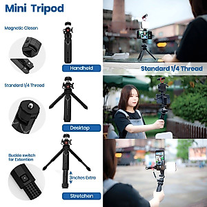 USTOPE Mini Tripod Tabletop Small Tripod Desktop Camera Stand Hand Tripod Mount for Camera Cell Phones Webcam Projector with Smartphone Clip